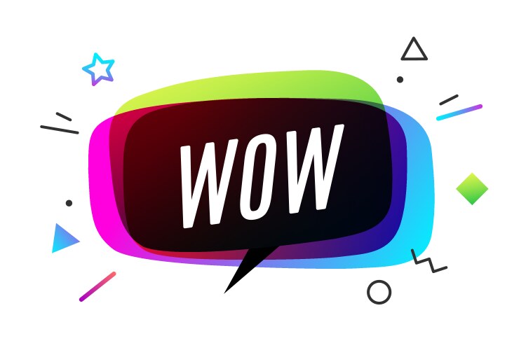 Wow speech bubble with expression text Royalty Free Vector