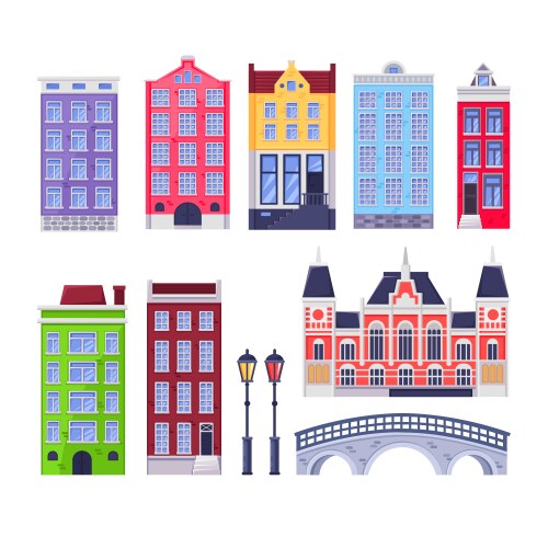 Amsterdam city buildings set Royalty Free Vector Image