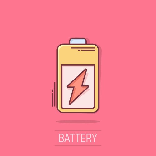 Battery icon in comic style accumulator cartoon Vector Image