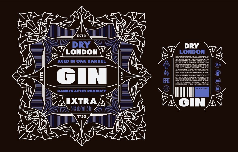 Template decorative label for gin Royalty Free Vector Image