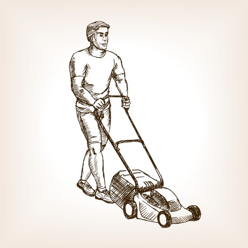Smiling boy lawn cutter Royalty Free Vector Image