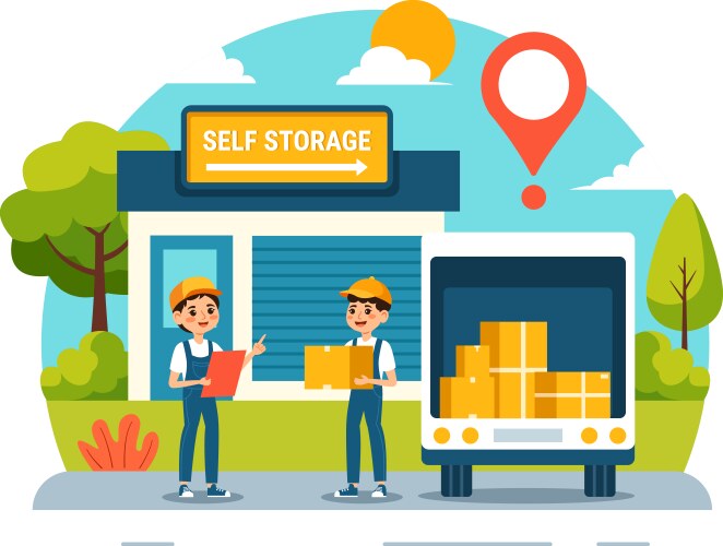 Self storage featuring cardboard boxes filled Vector Image