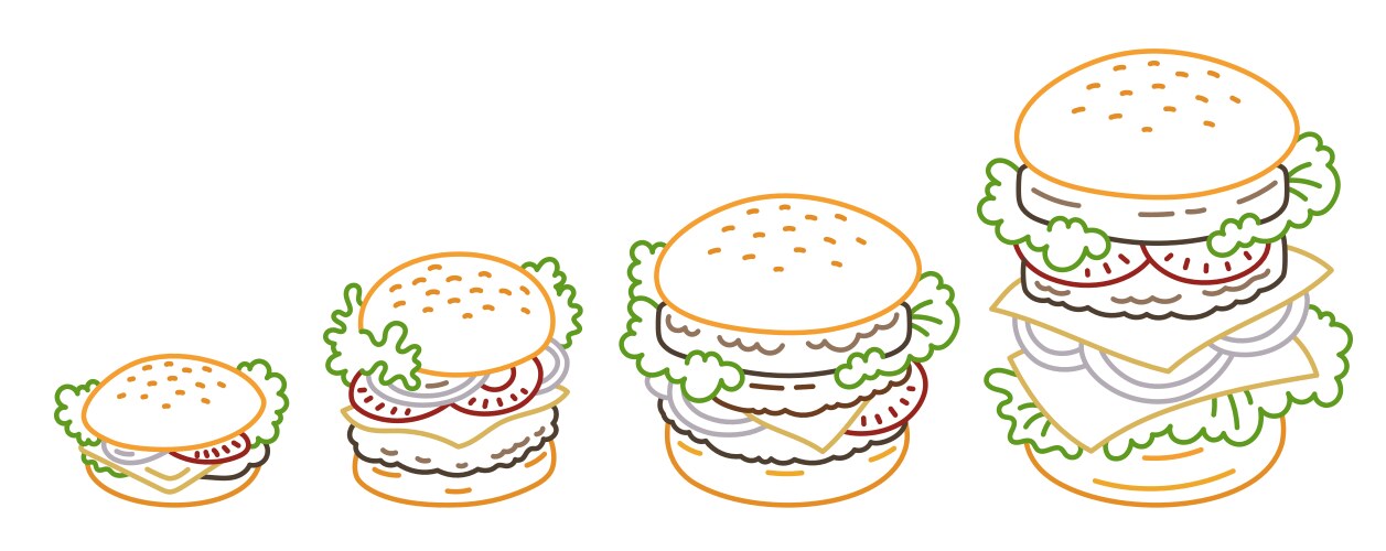 Burger size fast food calculation of increasing Vector Image