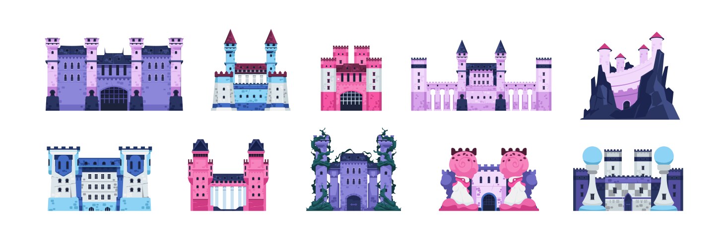 Cartoon castles fairytale medieval towers royal Vector Image