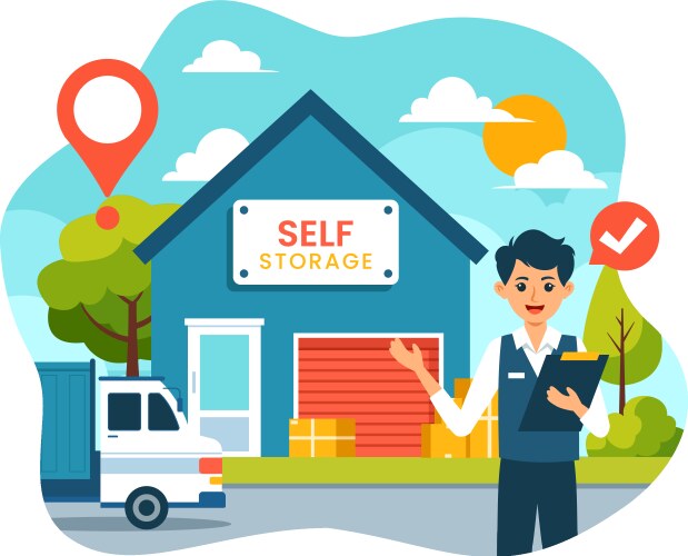 Self storage featuring cardboard boxes filled Vector Image