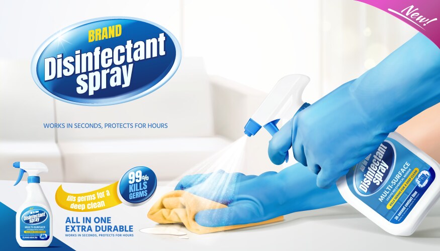 Disinfectant spray ad template Royalty Free Vector Image