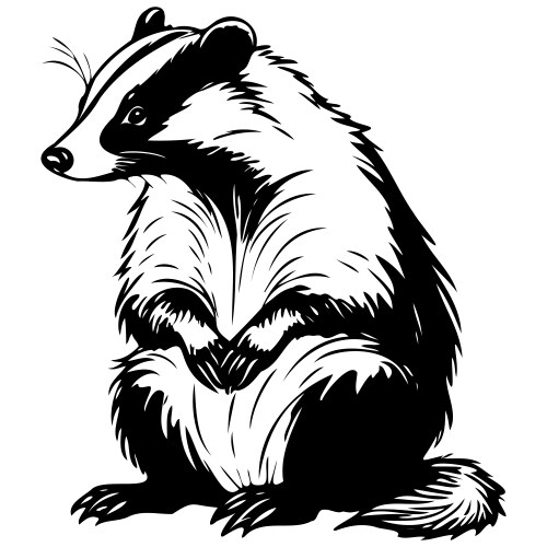 Drawing of badger sitting realistic ink sketch Vector Image