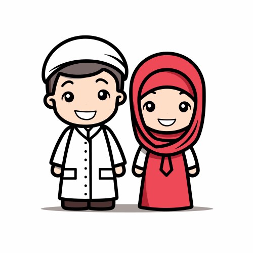 Muslim couple hand-drawn comic Royalty Free Vector Image