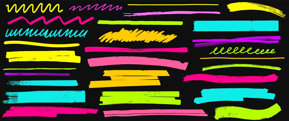 Hand drawn neon highlighter pen stroke line Vector Image
