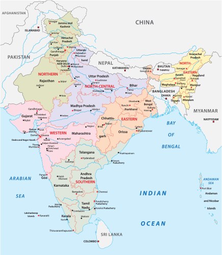 Map india with biggest cities and rivers Vector Image