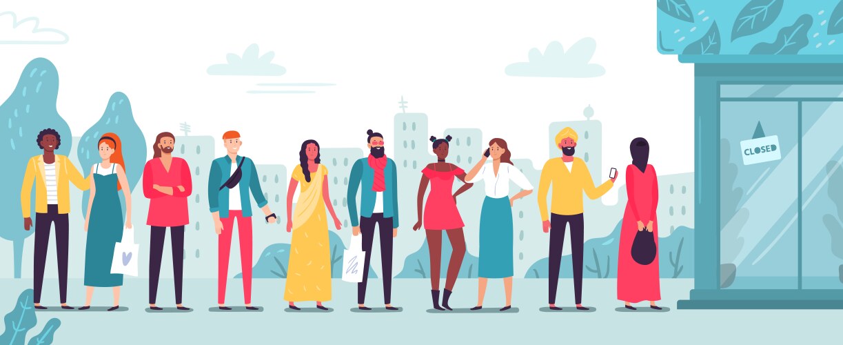 People queue waiting line Royalty Free Vector Image