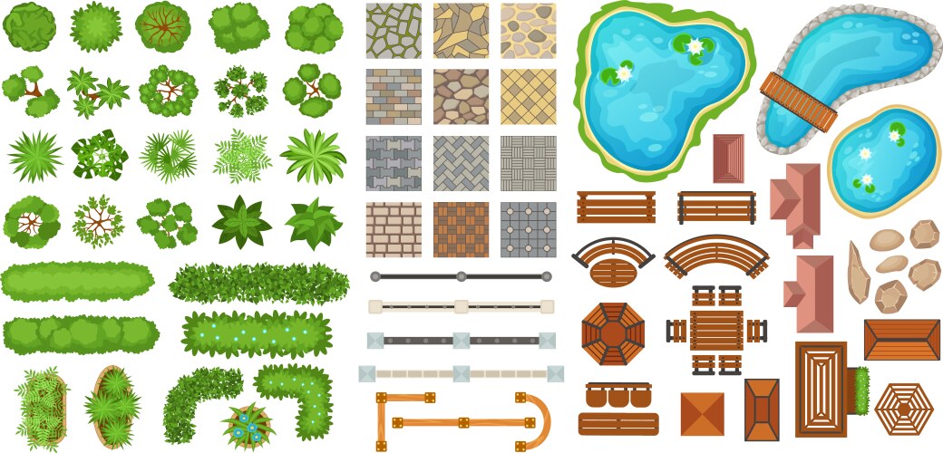 Outdoor Furniture Top View Set 14 For Landscape Vector Image Outdoor