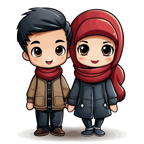 Muslim couple hand-drawn comic Royalty Free Vector Image