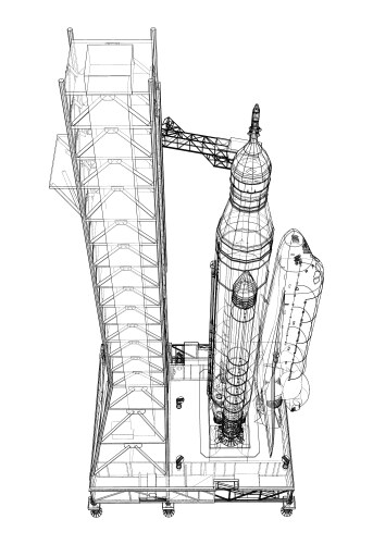 Space rocket on launch pad rendering of 3d Vector Image