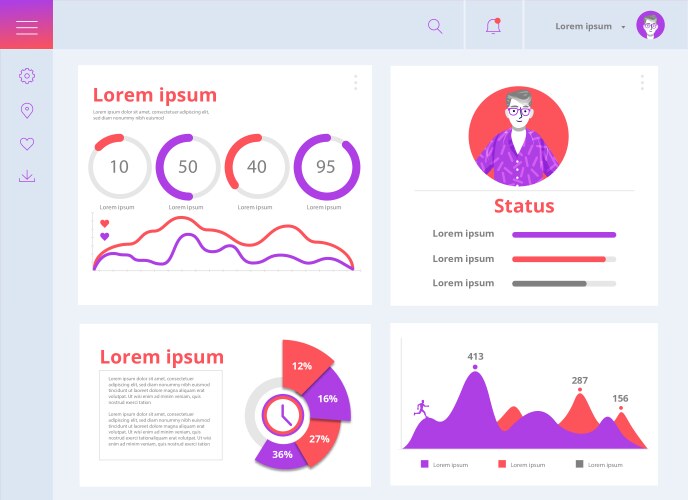 Dashboard user panel template Royalty Free Vector Image