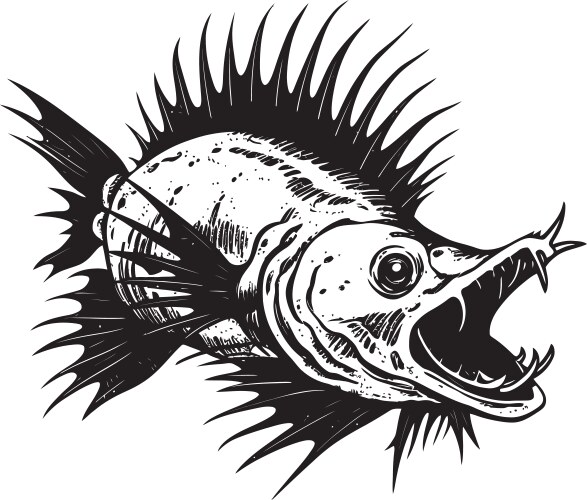 Fiendish fins angular creature fish symbol Vector Image