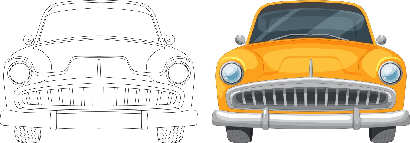 Transformation from line art to colored car Vector Image