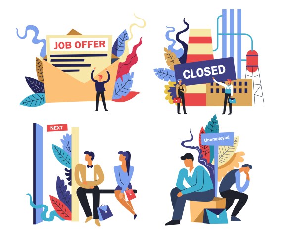Dismissed man looking for work job loss Royalty Free Vector