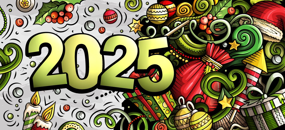 2025 doodles horizontal new year objects and Vector Image