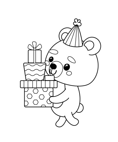 Coloring page birthday of little bear Royalty Free Vector