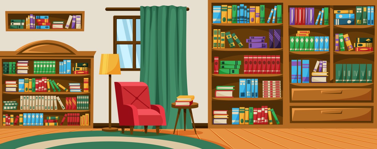 Interior a library with books on shelves Vector Image