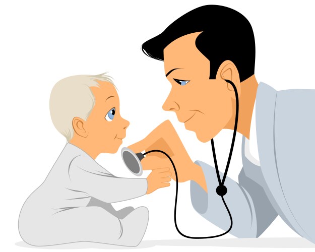 Pediatrician man holds a healthy cheerful baby Vector Image