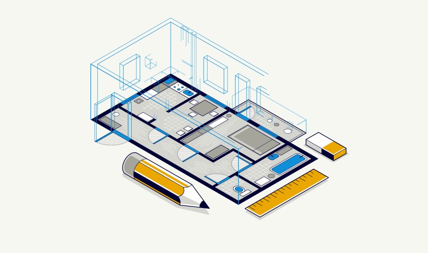 Floorplan implementation drawing with pencil flat – Royalty-Free Vector ...