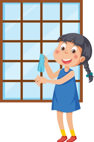 Cartoon girl holding mop for cleaning Royalty Free Vector