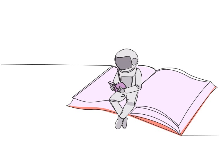 Continuous One Line Drawing Astronaut Sitting Vector Image
