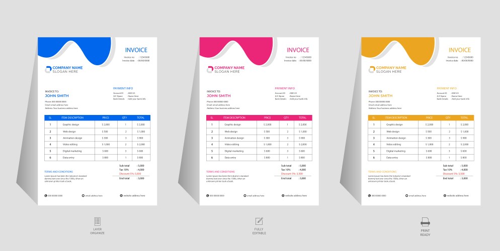 Stylish invoice design template Royalty Free Vector Image