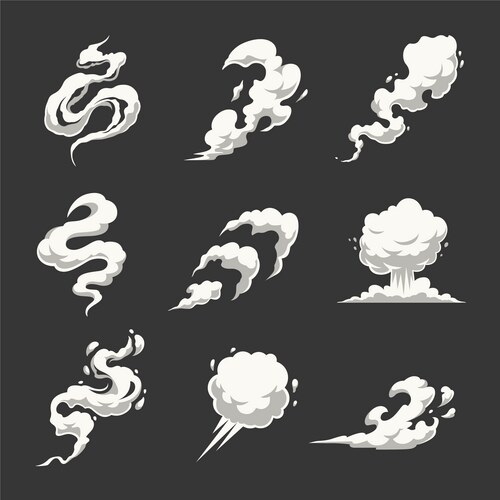Cartoon smoke set smoking car motion clouds Vector Image