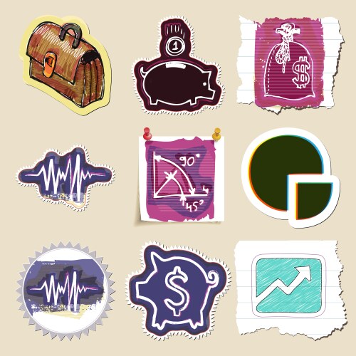 Hand drawn finance emblems set isolated Royalty Free Vector