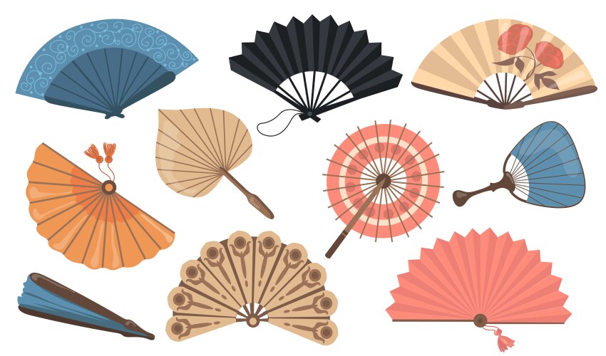 Asian fans set Royalty Free Vector Image - VectorStock