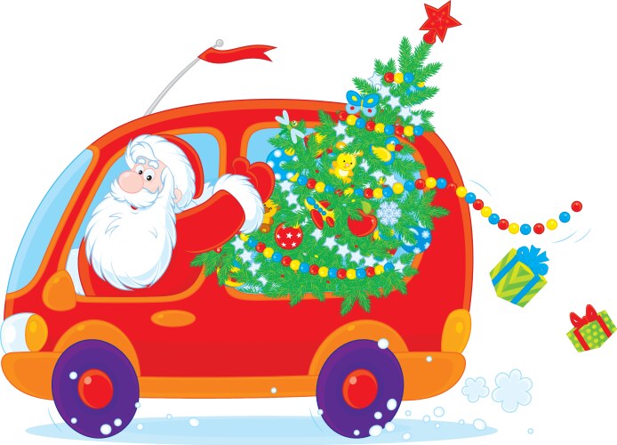 Christmas character santa in the car Royalty Free Vector