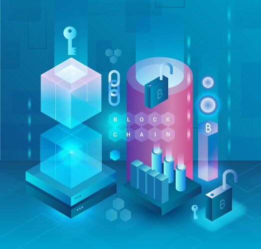 Blockchain digital technology abstract linked 3d Vector Image