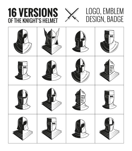 Medieval helmets ancient warrior knight head Vector Image