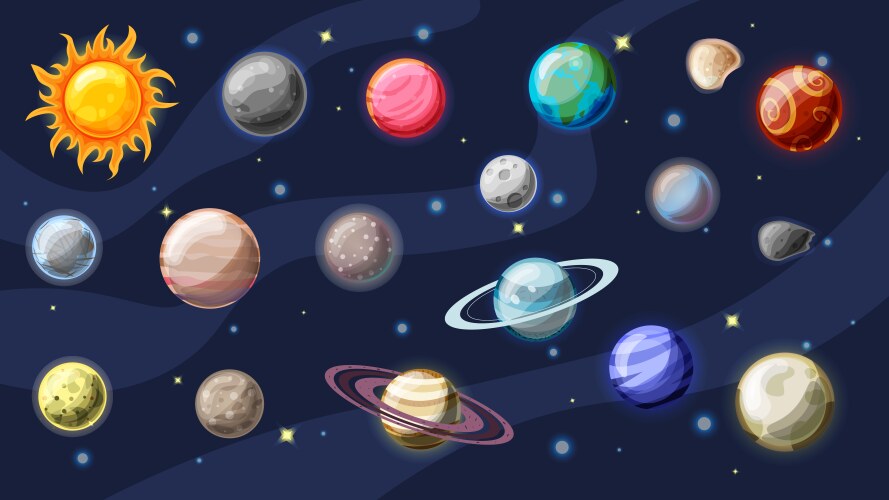 Cartoon solar system astronomical objects Vector Image