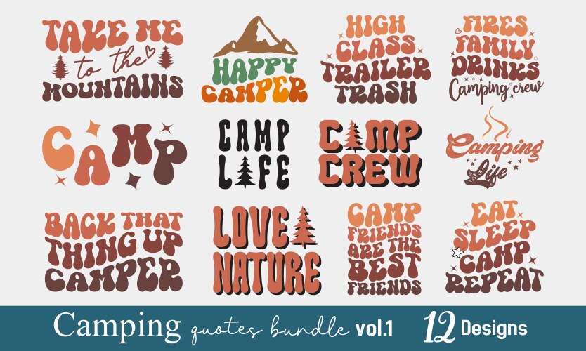 Camping camper life camp quotes collection set art