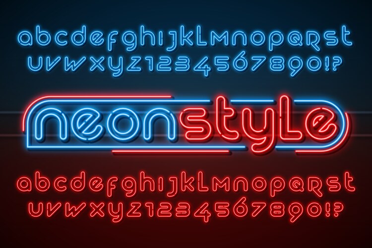 Neon glow alphabet Royalty Free Vector Image - VectorStock