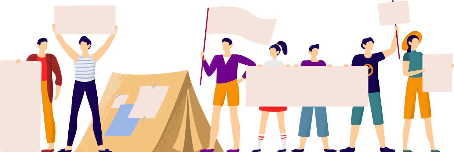 Protesting people group activists hold sign board Vector Image