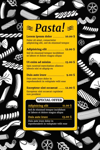 Pasta restaurant menu design template Royalty Free Vector