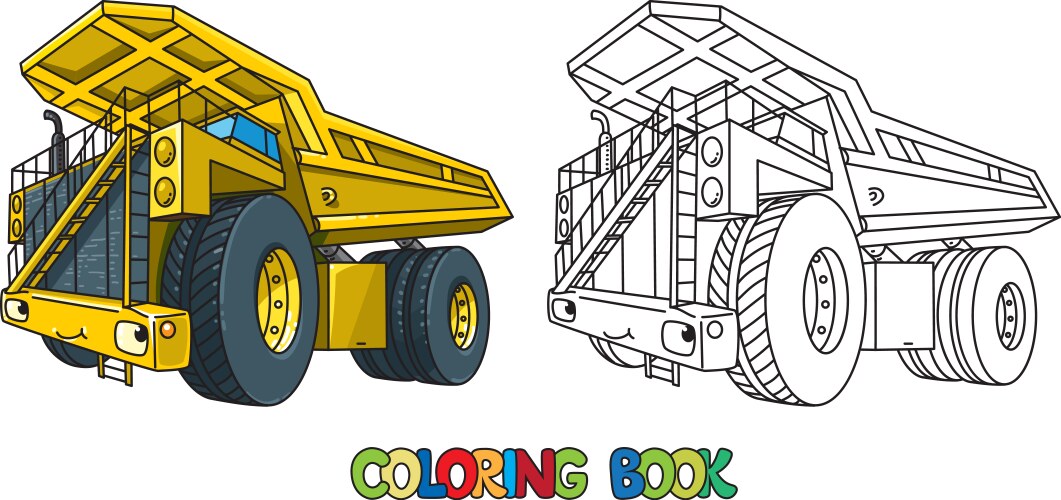Funny heavy dump truck car with eyes coloring book