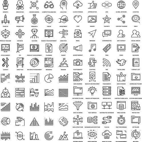 100 data visualization icons set simple style Vector Image