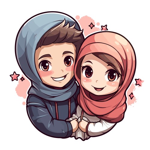 Muslim couple hand-drawn comic Royalty Free Vector Image