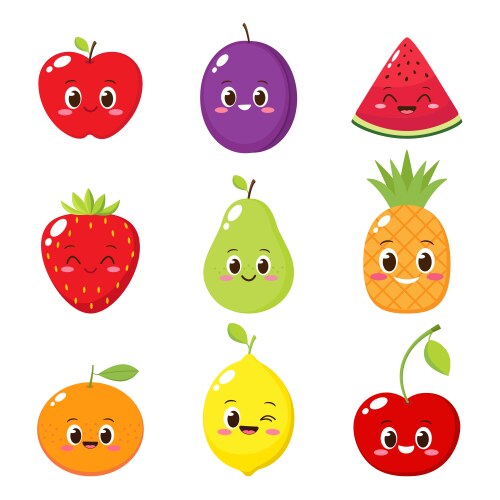 Cute fruit and berry set cartoon fruits character Vector Image