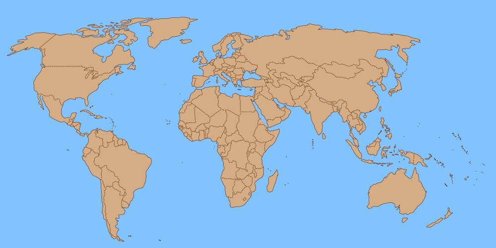 Contour world map with countries names Royalty Free Vector