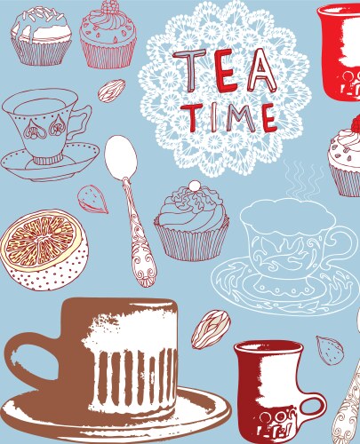 Vintage tea time pattern Royalty Free Vector Image