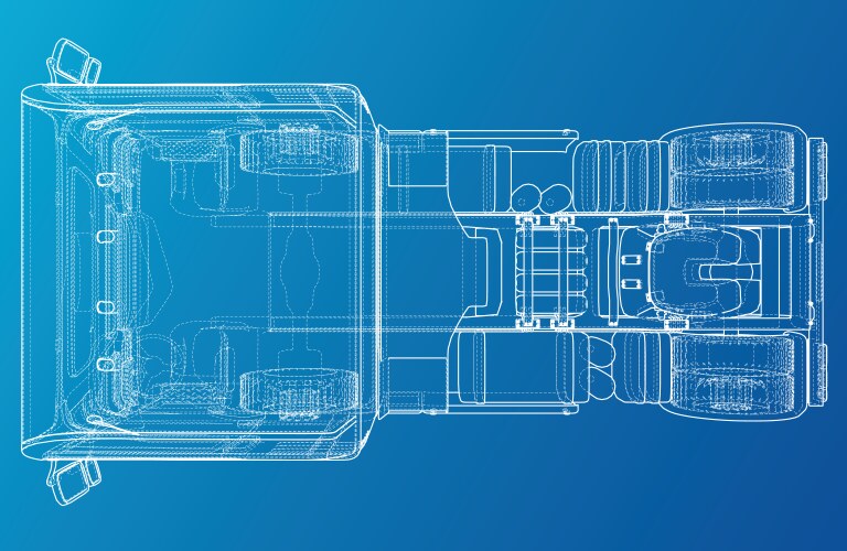 Blueprint of wheel loader top side front view Vector Image