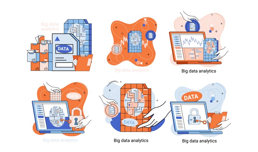 Big data analytics process of analyzing complex Vector Image