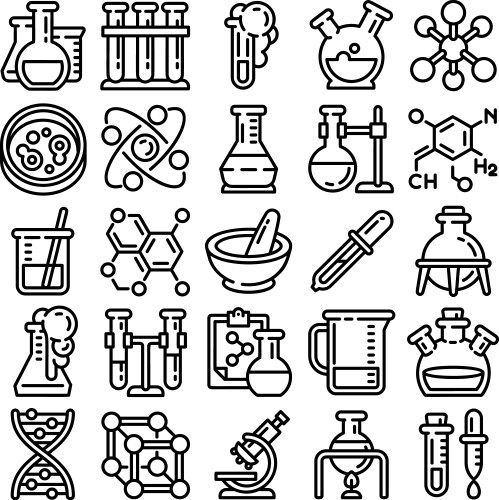 Set laboratory equipment in black and white Vector Image